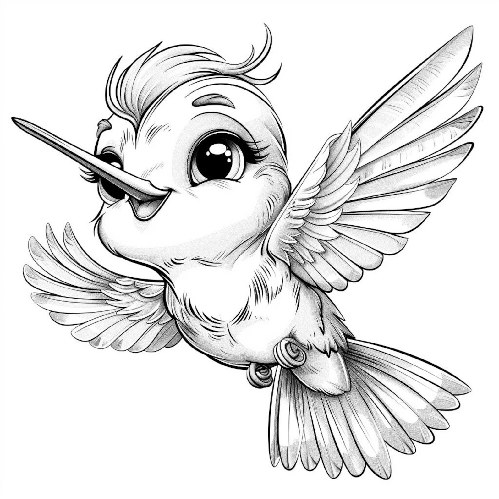 Hummingbird Cartoon Illustration Black and White Bundle 1 72 Digital ...