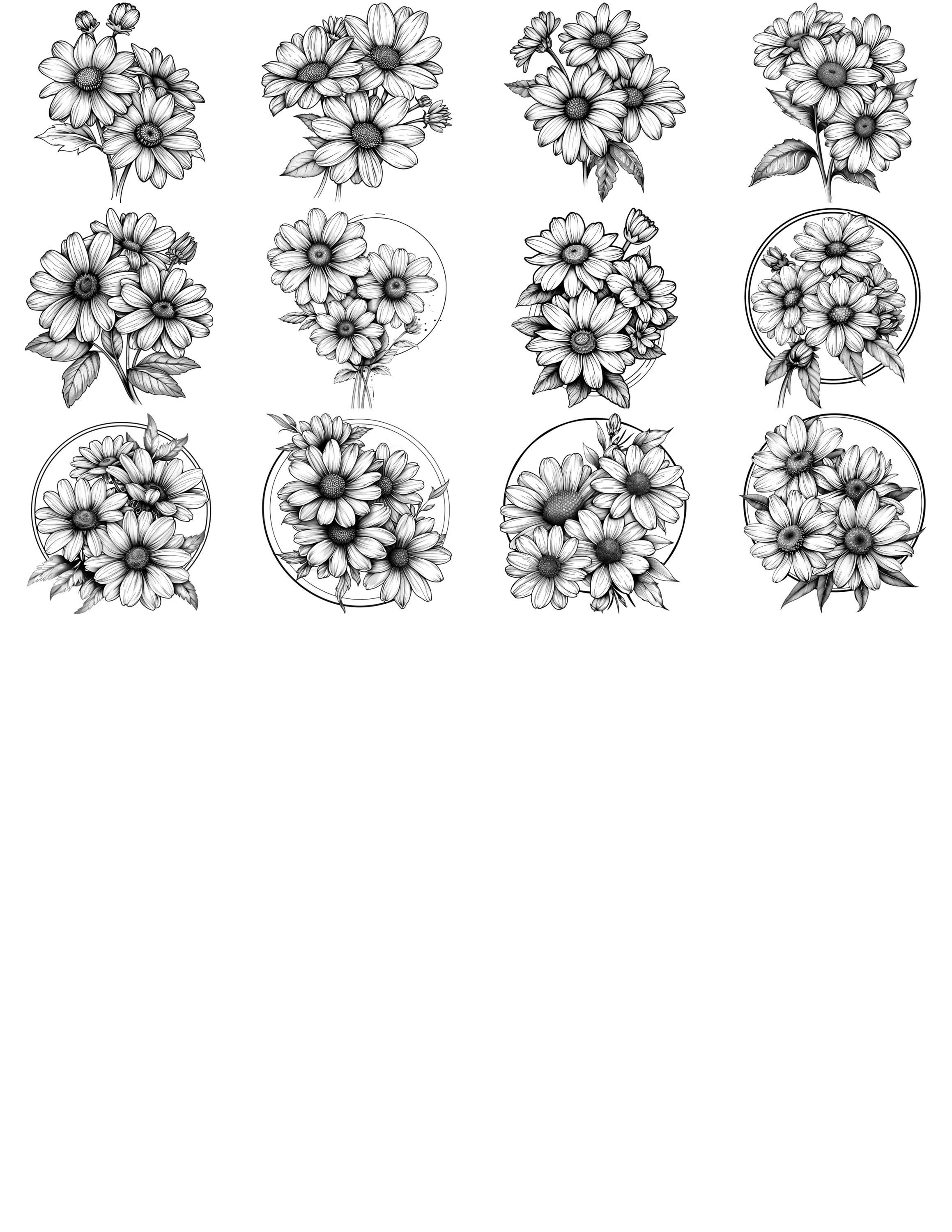 Daisy Blooms Black/white Line Art Bundle 2 36 Digital Ai Line Art PNG ...