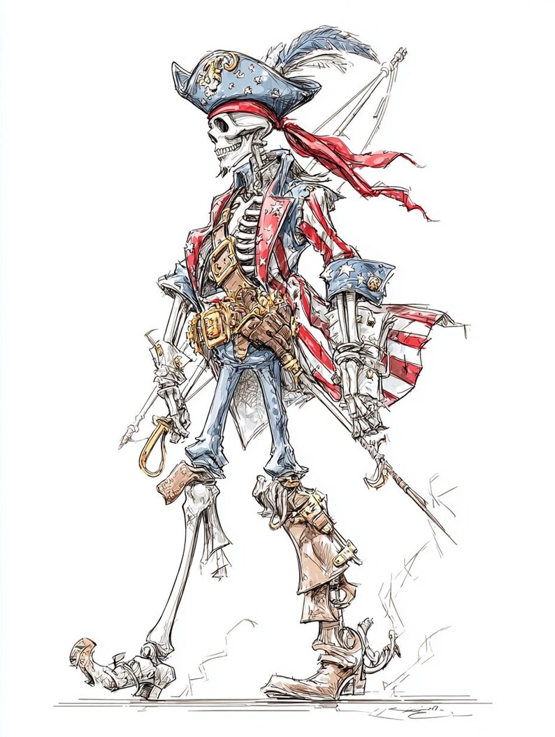 Pirate Skeleton Patriot Line Art Color Bundle 1 36 Digital Ai Line Art ...