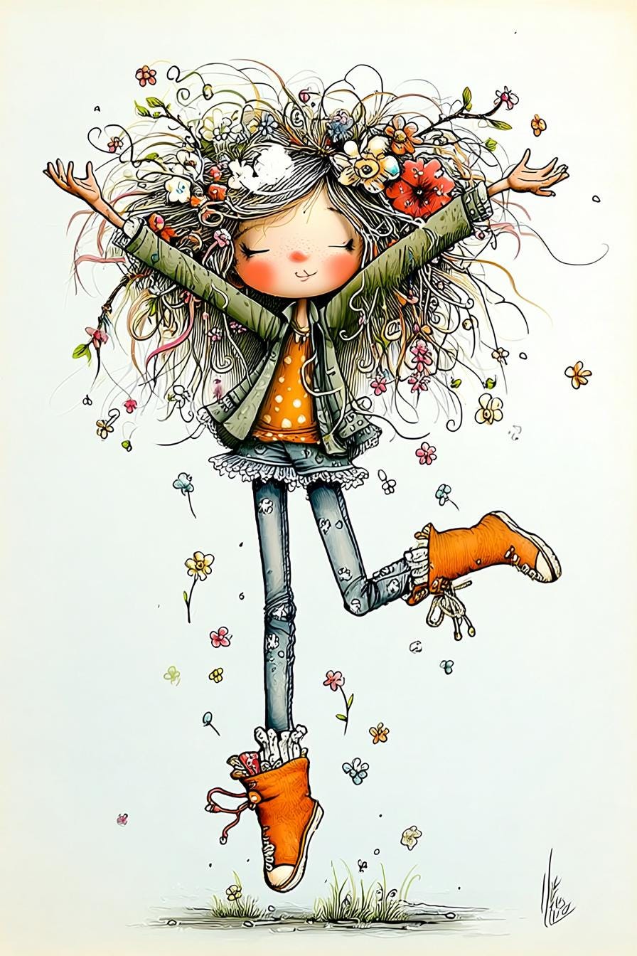 Student Groovy 'carly' Cartoon Line Art Color Bundle 1 16 Digital Ai ...