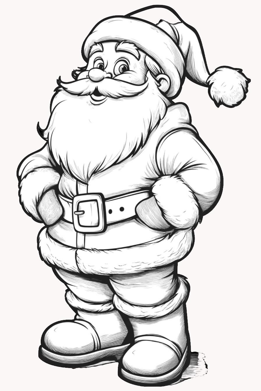Santa Cartoon Line Art Illustration Black and White Bundle 5 42 Digital ...