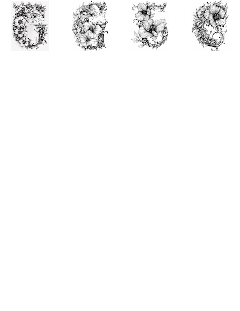 Cherry Blossom Alphabet Cap Drop Black/white Line Art Bundle A-G 28 ...