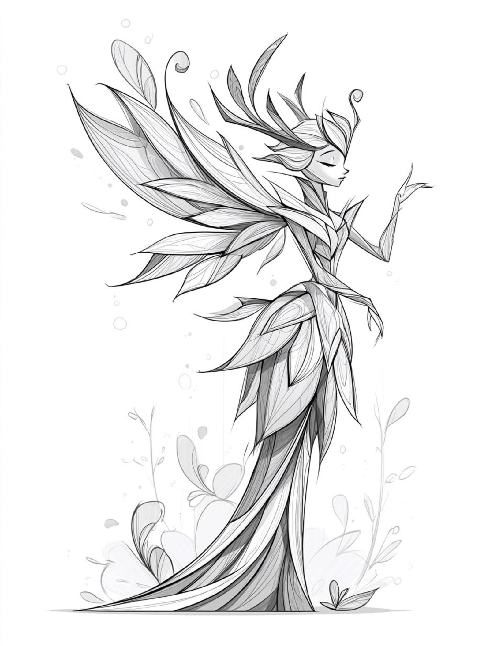 Fairy Abstract Line Art Cartoon Black and White Bundle 1 28 Digital Ai ...