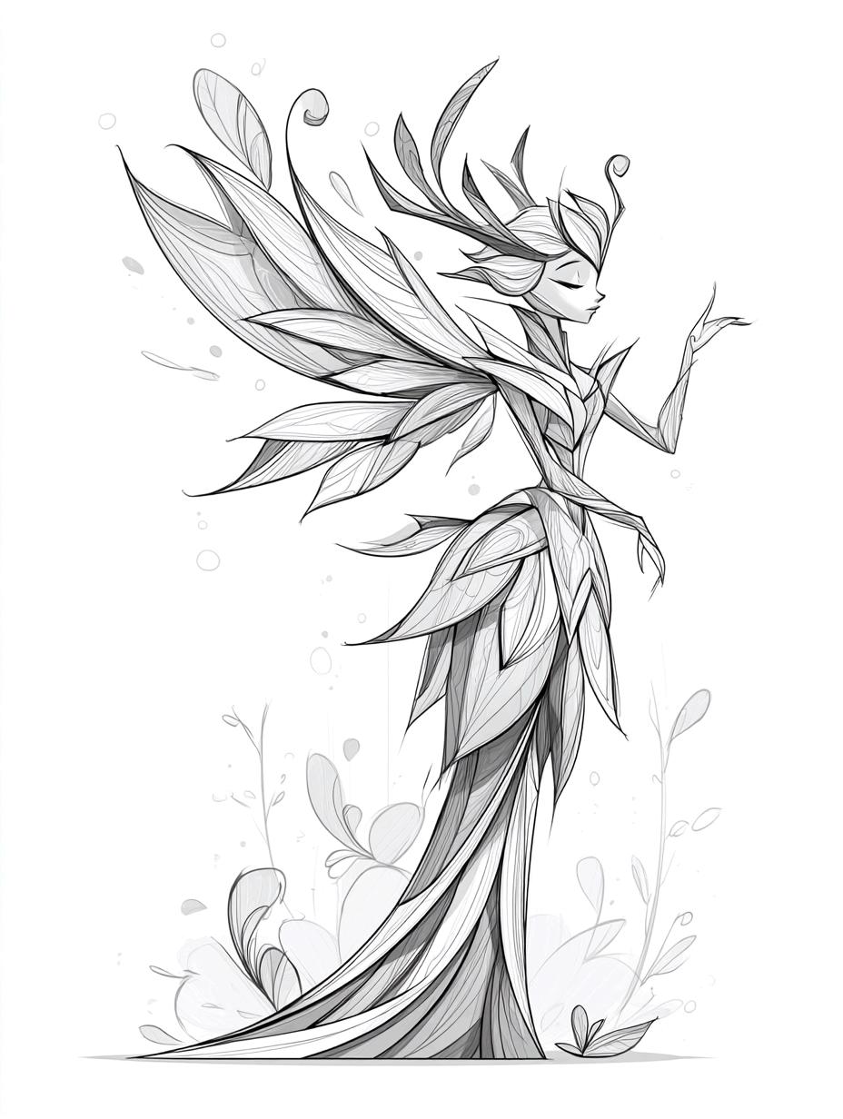 Fairy Abstract Line Art Cartoon Black and White Bundle 1 28 Digital Ai ...