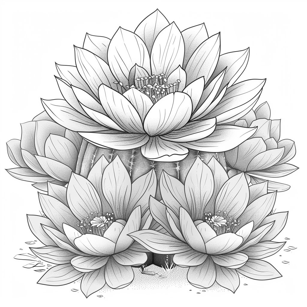 Cactus Blooms Line Art Black and White Bundle 3 20 Digital Line Art Ai ...