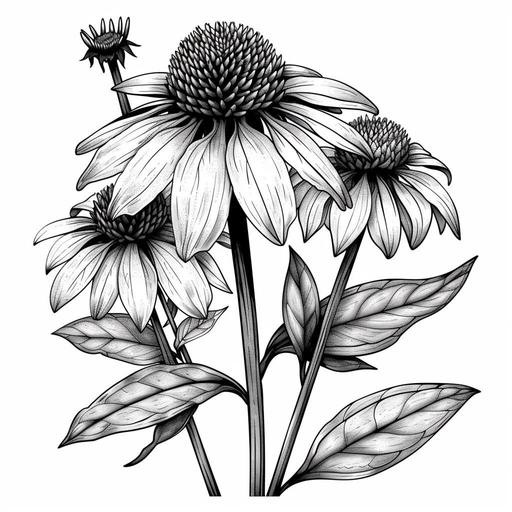 Coneflower Line Art Black and White Bundle 4 36 Digital Ai Line Art PNG ...
