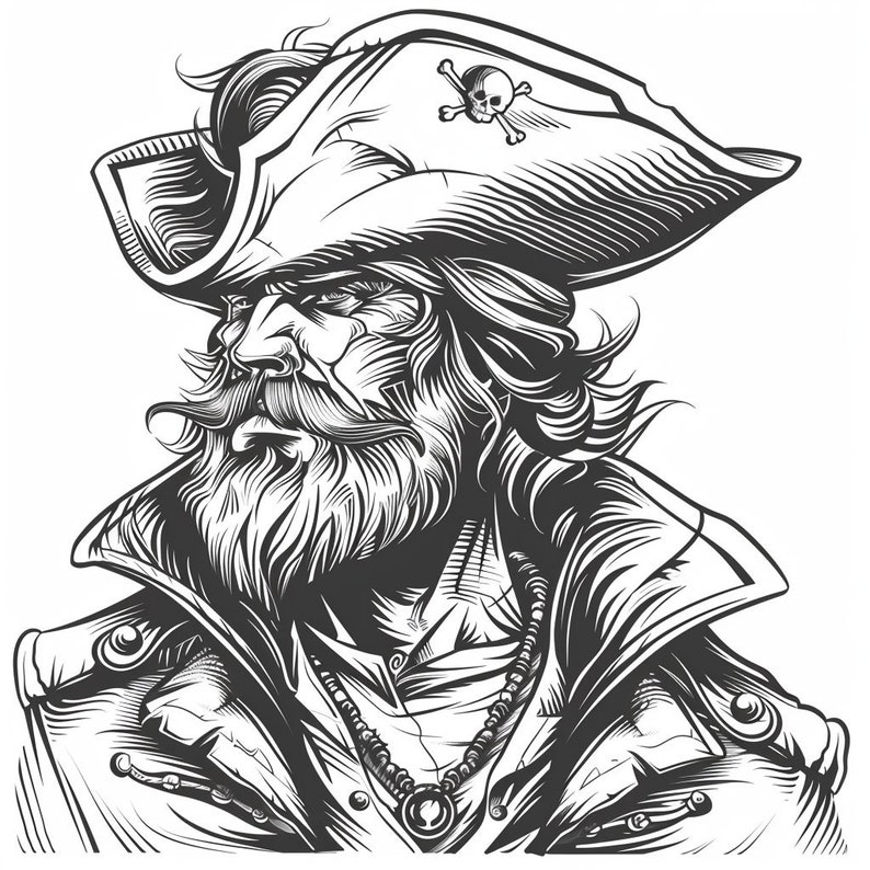 Pirate Head Line Art Black and White Bundle 1 42 Digital Ai Line Art ...