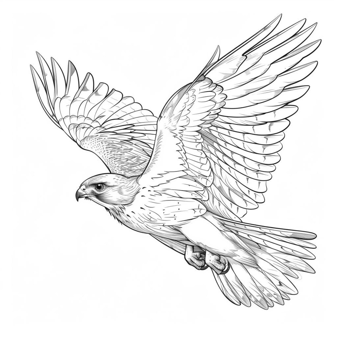Hawk Realistic Line Art Illustration Black and White Bundle 1 50 ...