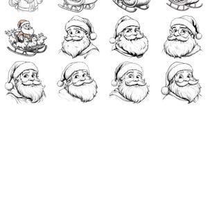 Santa Cartoon Line Art Illustration Black and White Bundle 2 36 Digital ...