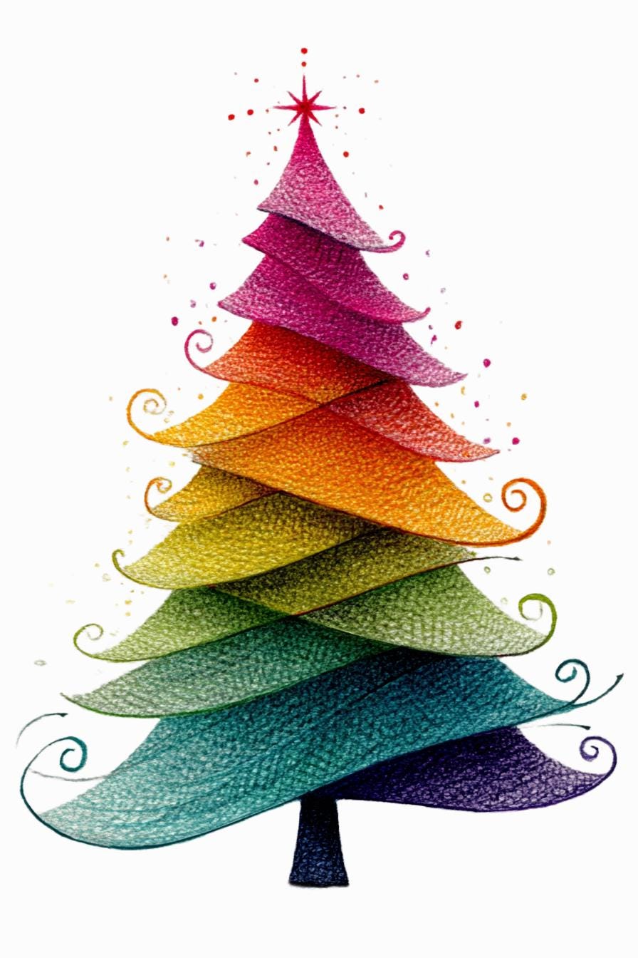 Christmas Tree Modern Abstract Color Line Art Bundle 6 24 Digital Ai ...