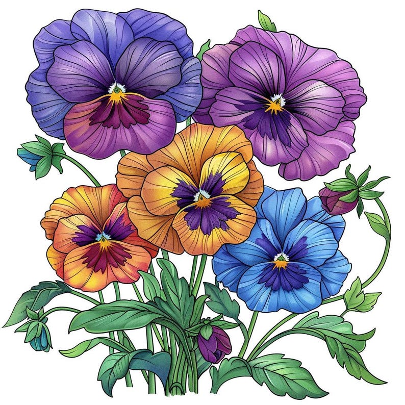 Pansy Color Line Art Bundle 1 20 Digital Ai Line Art PNG-SVG (digital ...