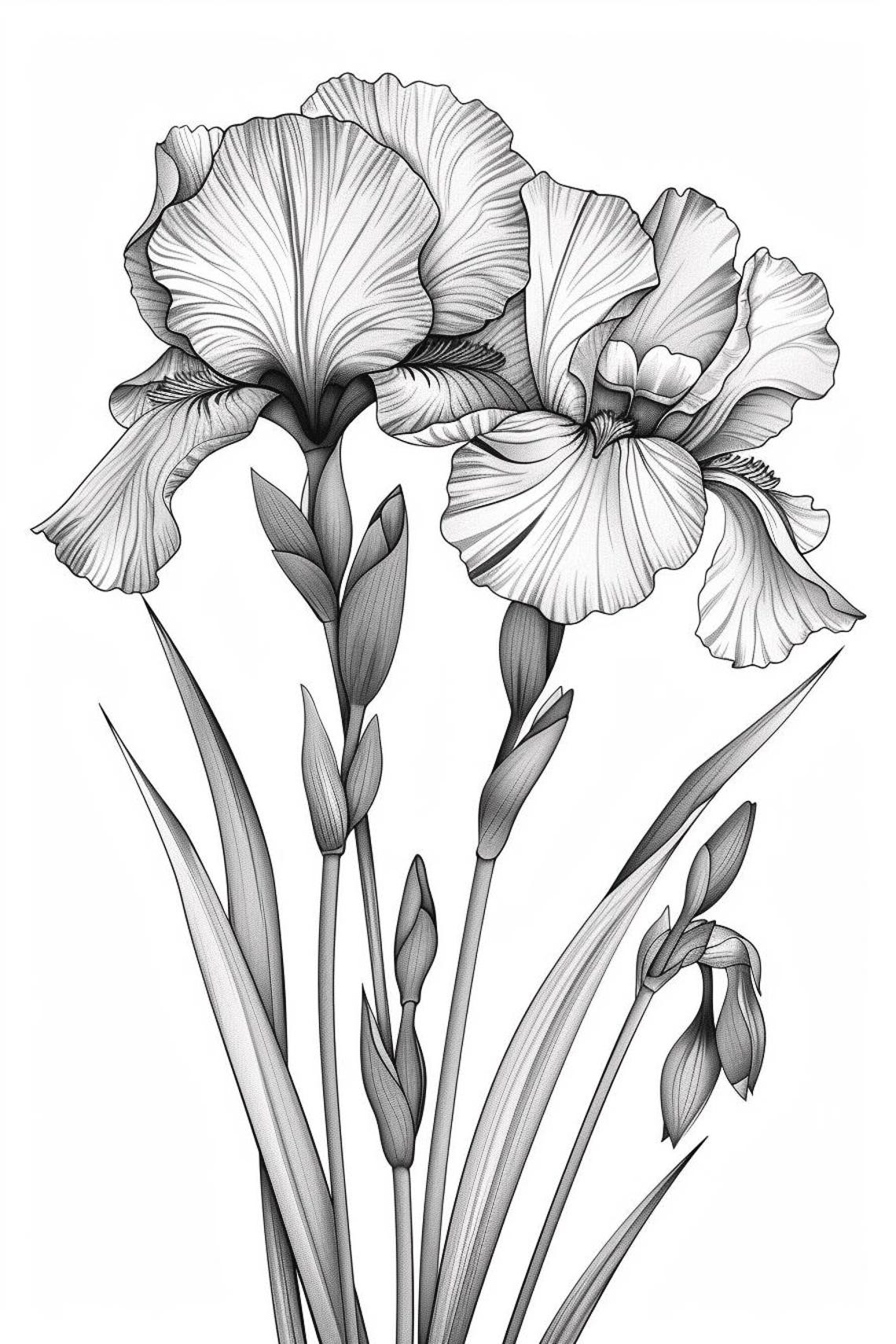 Iris Bunch Line Art Black and White Bundle 1 30 Digital Line Art Svg ...