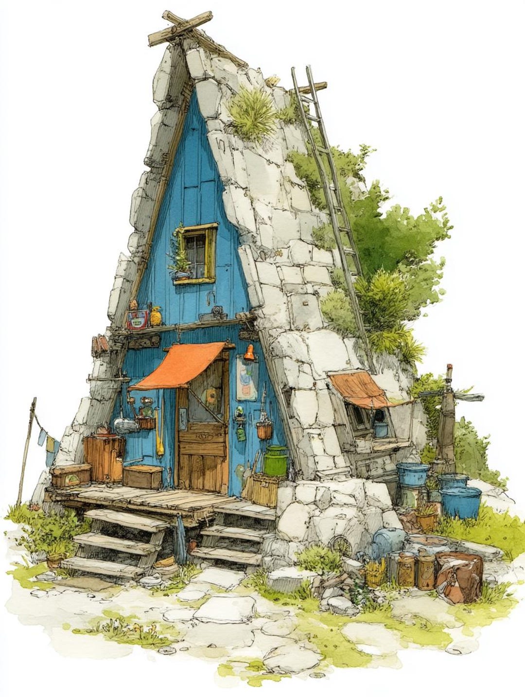 Mountain Haus Watercolor Line Art Bundle 3 12 Digital Ai Line Art PNG ...