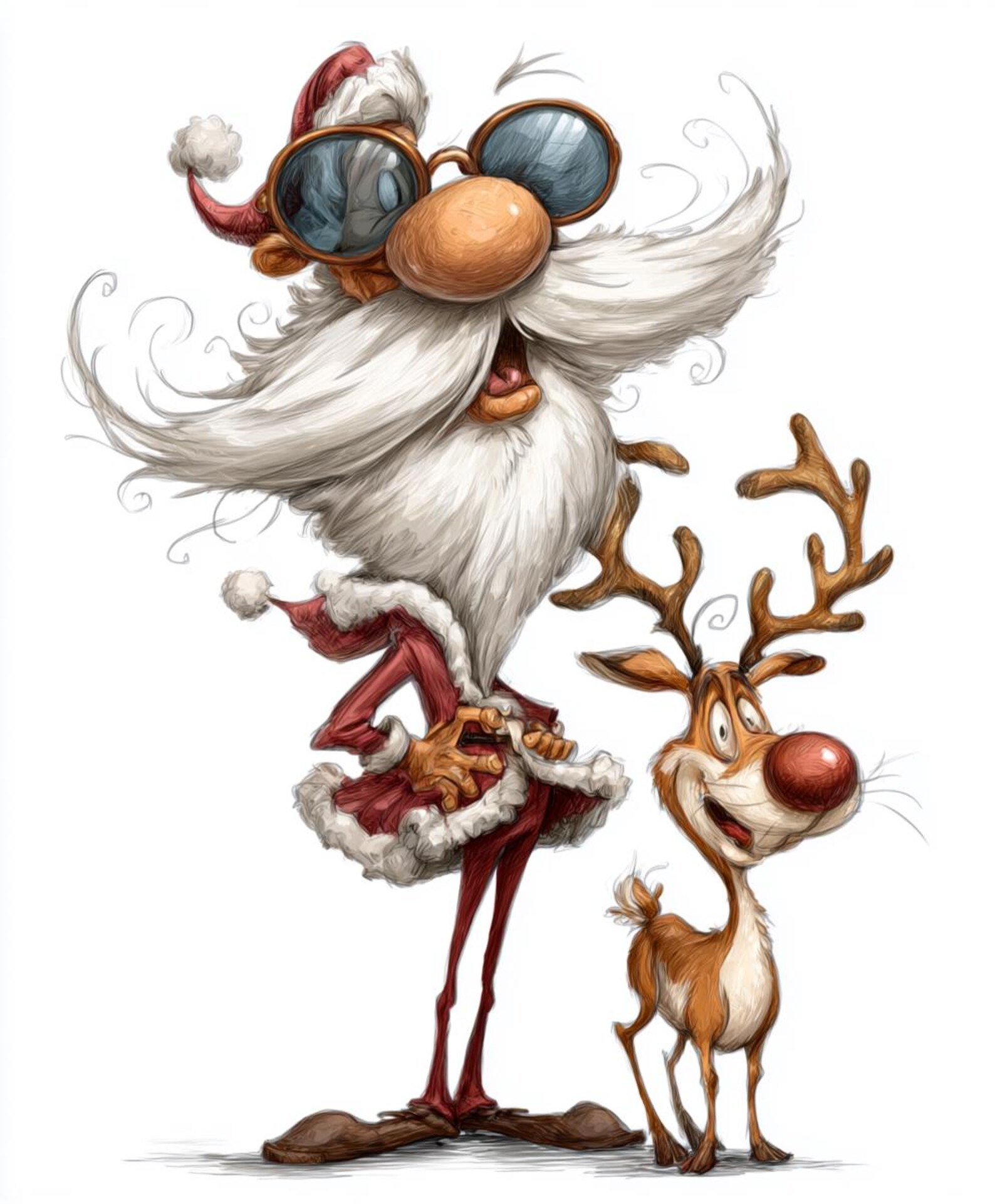 Santa and Rudolf Crazy Cartoon Line Art Color Bundle 2 24 Digital Ai ...