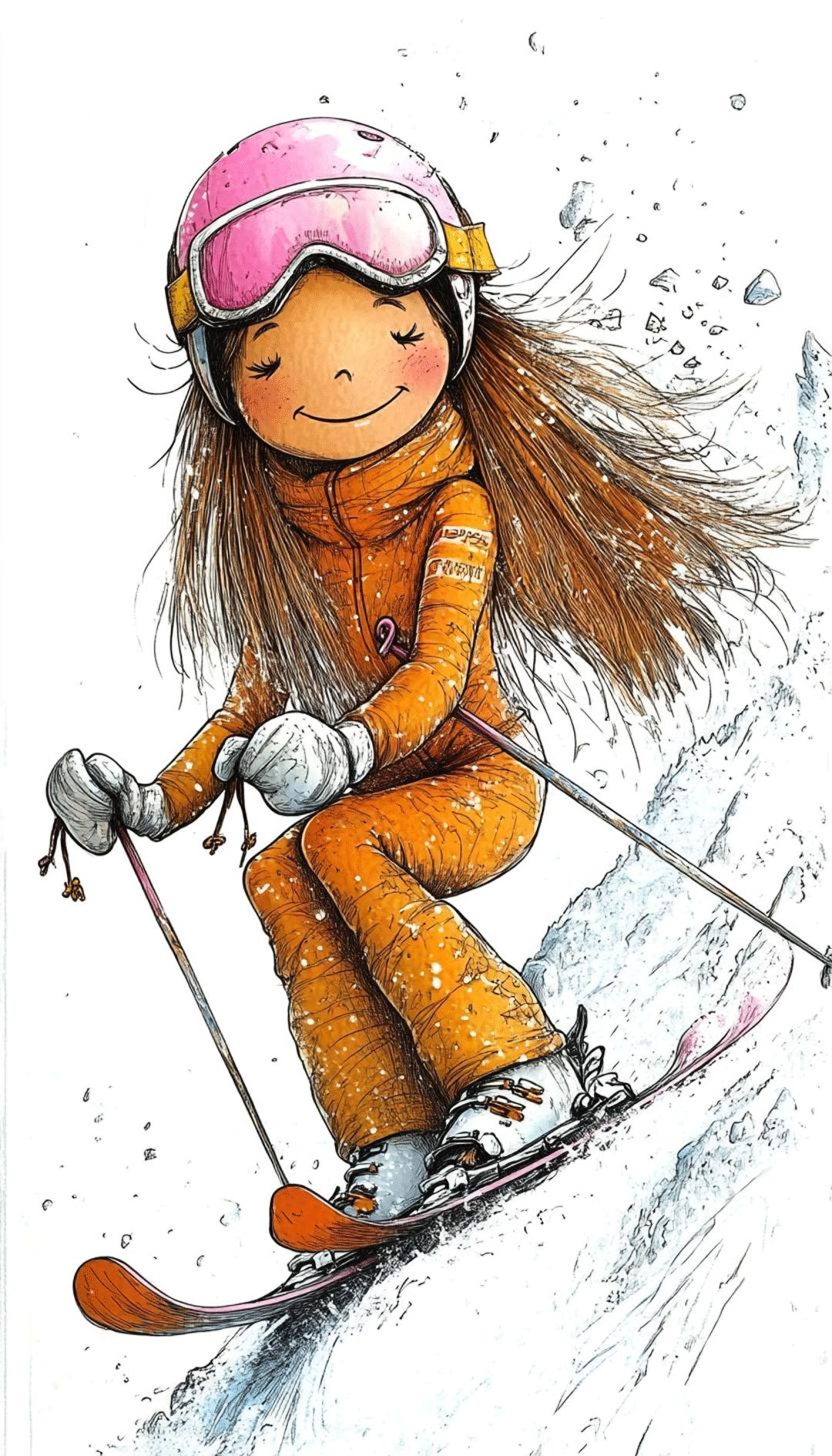 Ski Girl Cartoon Line Art Illustration Color Bundle 2 32 Digital Ai ...