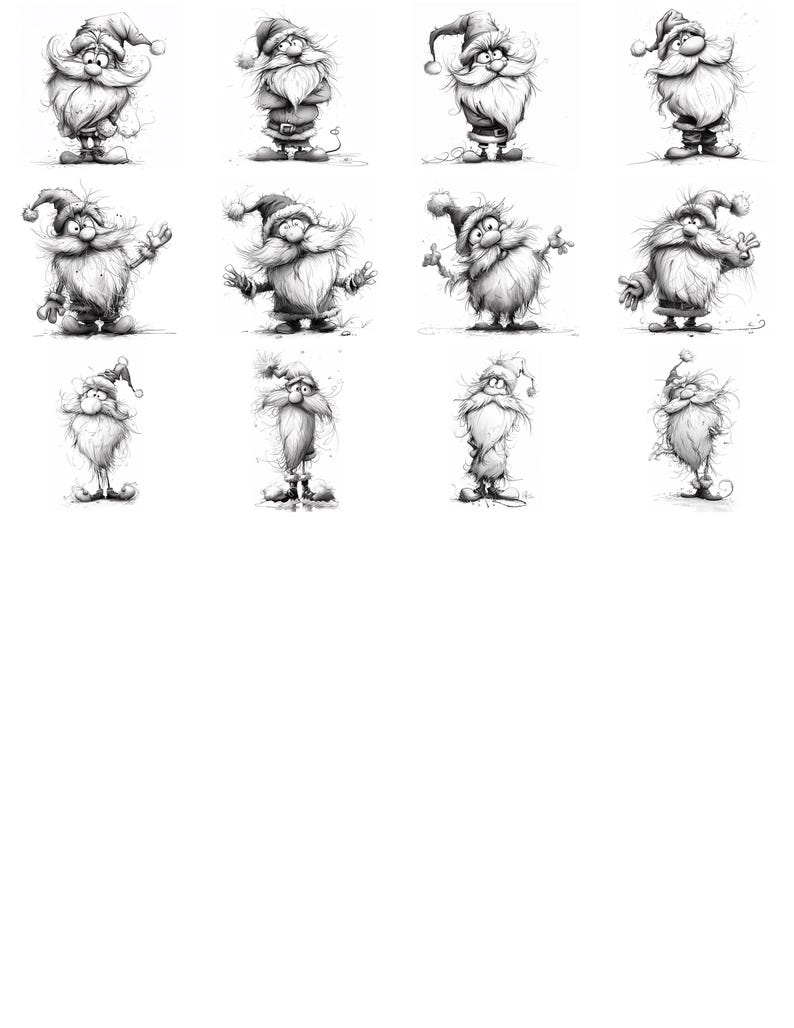 Santa Crazy Cartoon Line Art Illustration Black and White Bundle 3 34 ...