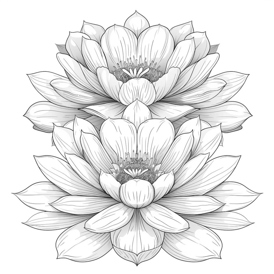 Cactus Blooms Line Art Black and White Bundle 1 24 Digital Line Art Ai ...