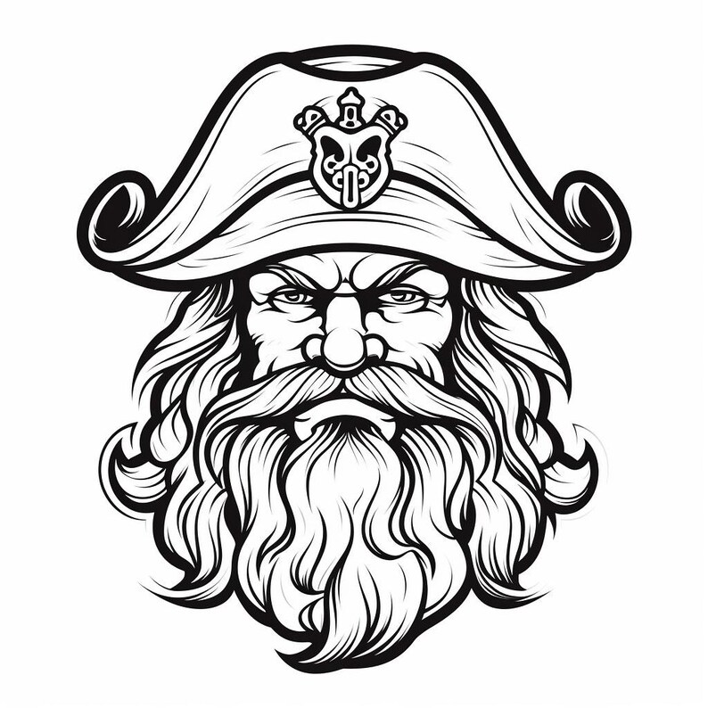 Pirate Head Line Art Black and White Bundle 3 36 Digital Ai Line Art ...