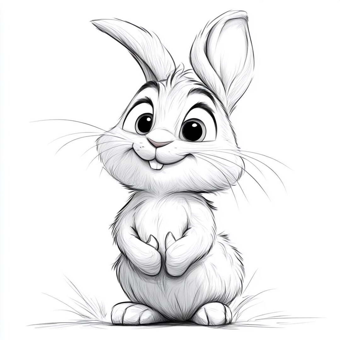 Bunny Cartoon Line Art Black and White Bundle 1 50 Digital Ai Line Art ...