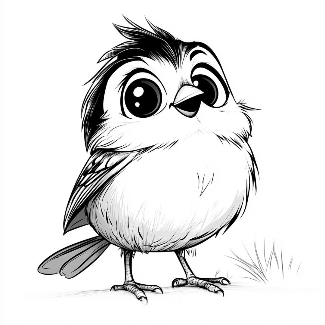 Chickadee Cartoon Illustration Black and White Bundle 4 36 Digital Line ...