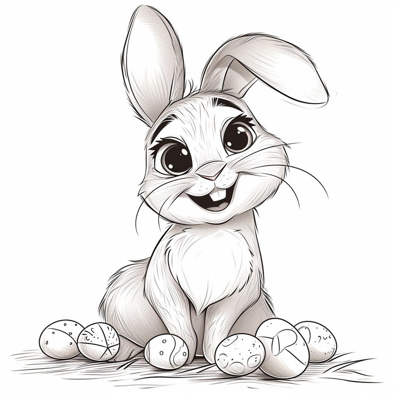 Bunnys of Easter Black and White Bundle 3 80 Digital Line Art Svg-png ...