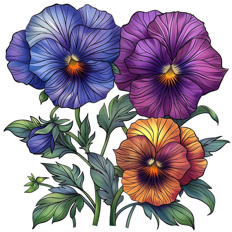 Pansy Color Line Art Bundle 1 20 Digital Ai Line Art PNG-SVG (digital ...