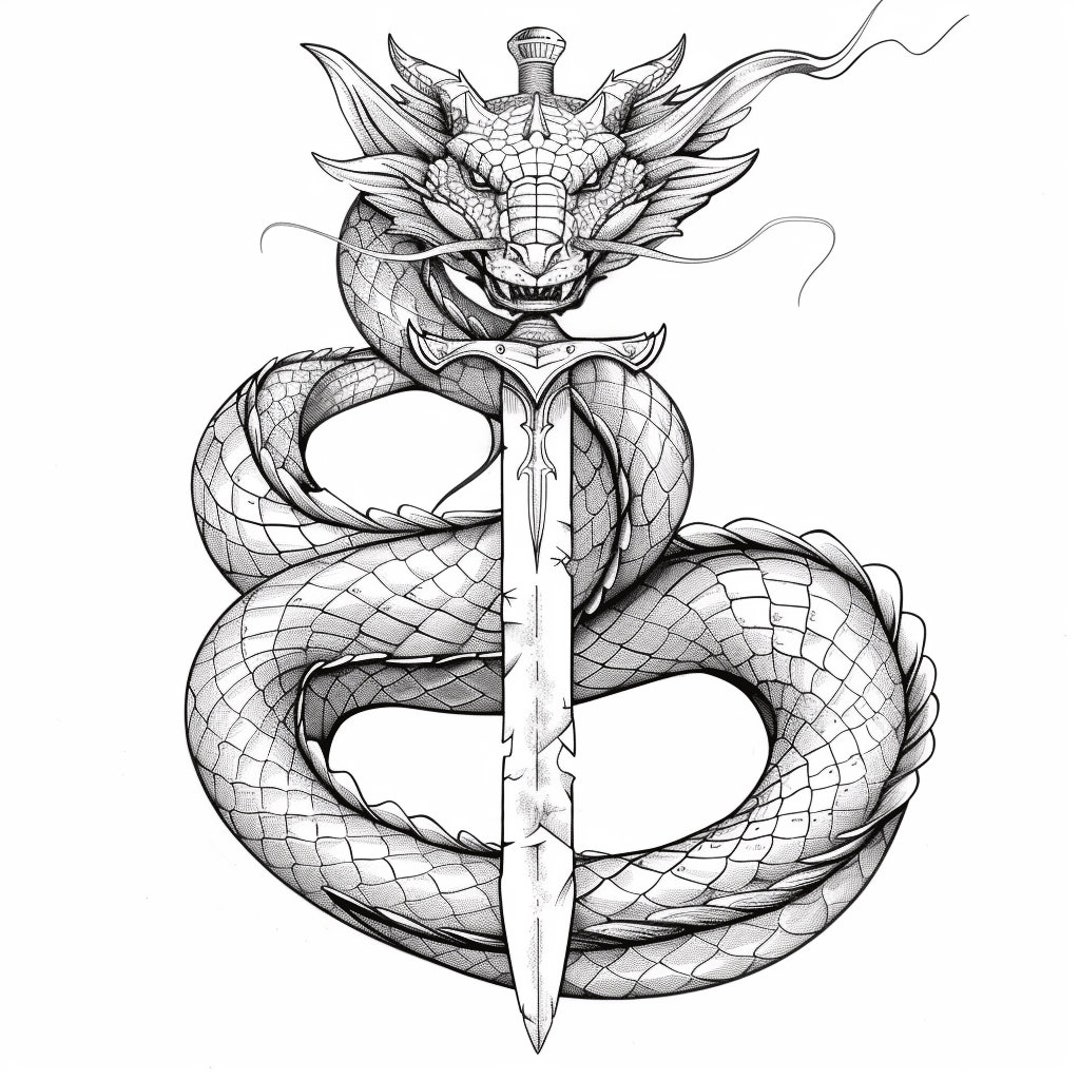 Dragon With Sword Cartoon Black and White Bundle 1 36 Digital Line Art ...
