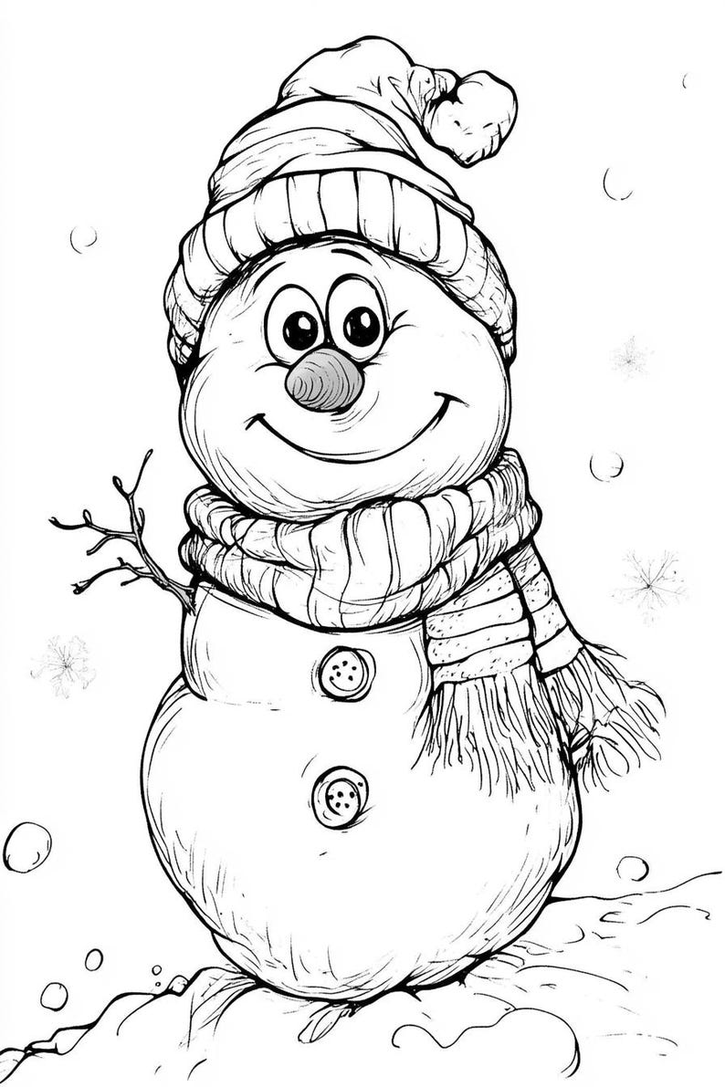 Snowman Line Art Illustration Black and White Bundle 1 24 Digital Ai ...