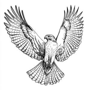Hawk Redtail Line Art Illustration Black and White Bundle 2 38 Digital ...