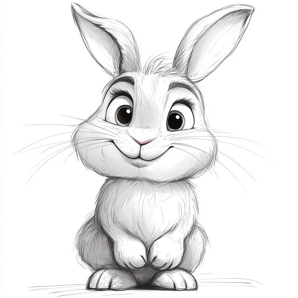 Bunny Cartoon Line Art Black and White Bundle 1 50 Digital Line Art Ai ...
