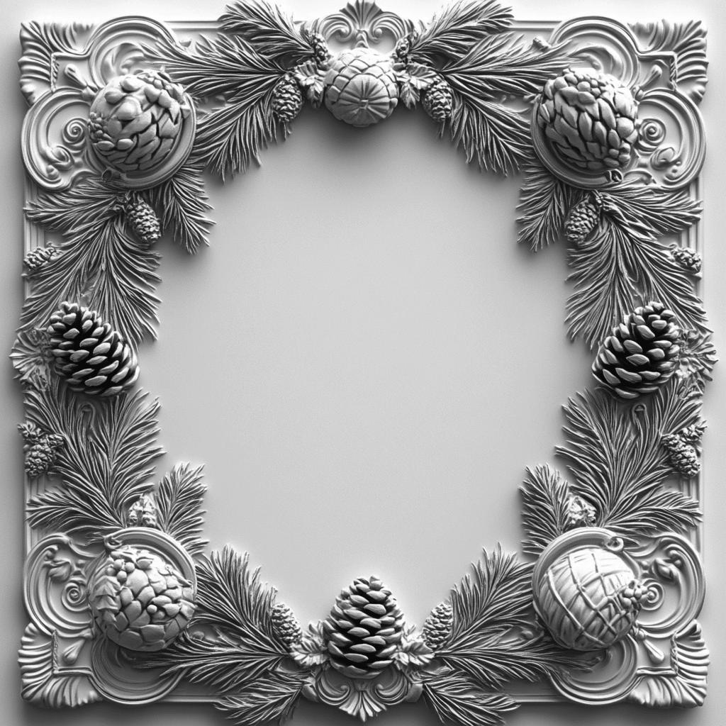 Frame Vintage Pine Cone Bas Relief Greyscale Bundle 2 18 Digital Ai ...