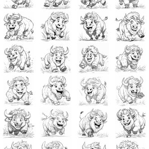 Buffalo/bison Cartoon Happy Line Art Black and White Bundle 1 60 ...