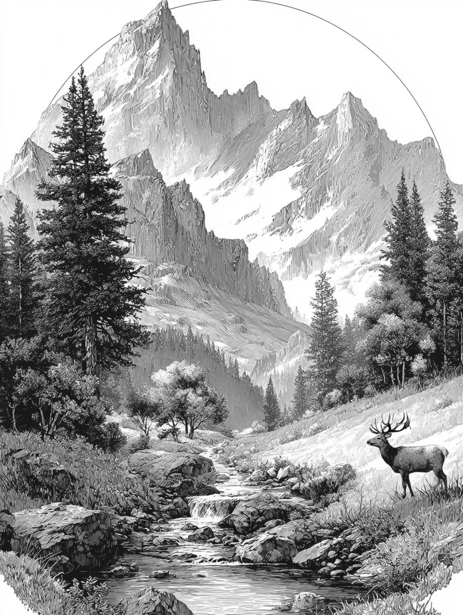 Elk Aspen Forrest Black and White Line Art Bundle 2 20 Digital Ai Line ...