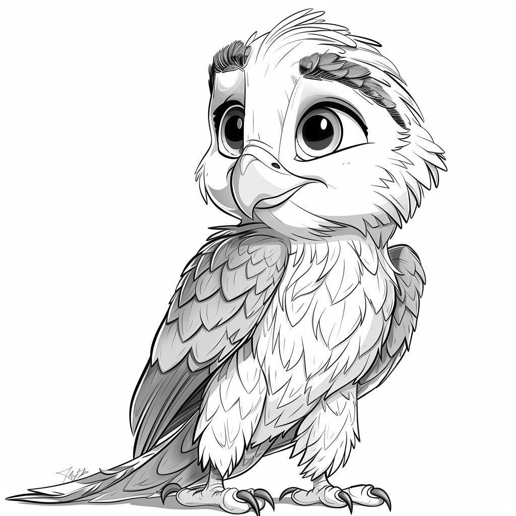 Hawk Cartoon Illustration Black and White Bundle 2 80 Digital Line Art ...