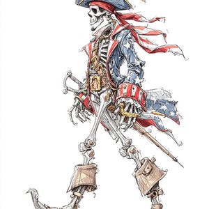 Pirate Skeleton Patriot Line Art Color Bundle 1 36 Digital Ai Line Art ...