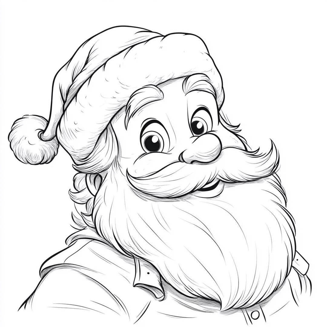 Santa Cartoon Line Art Illustration Black and White Bundle 3 45 Digital ...