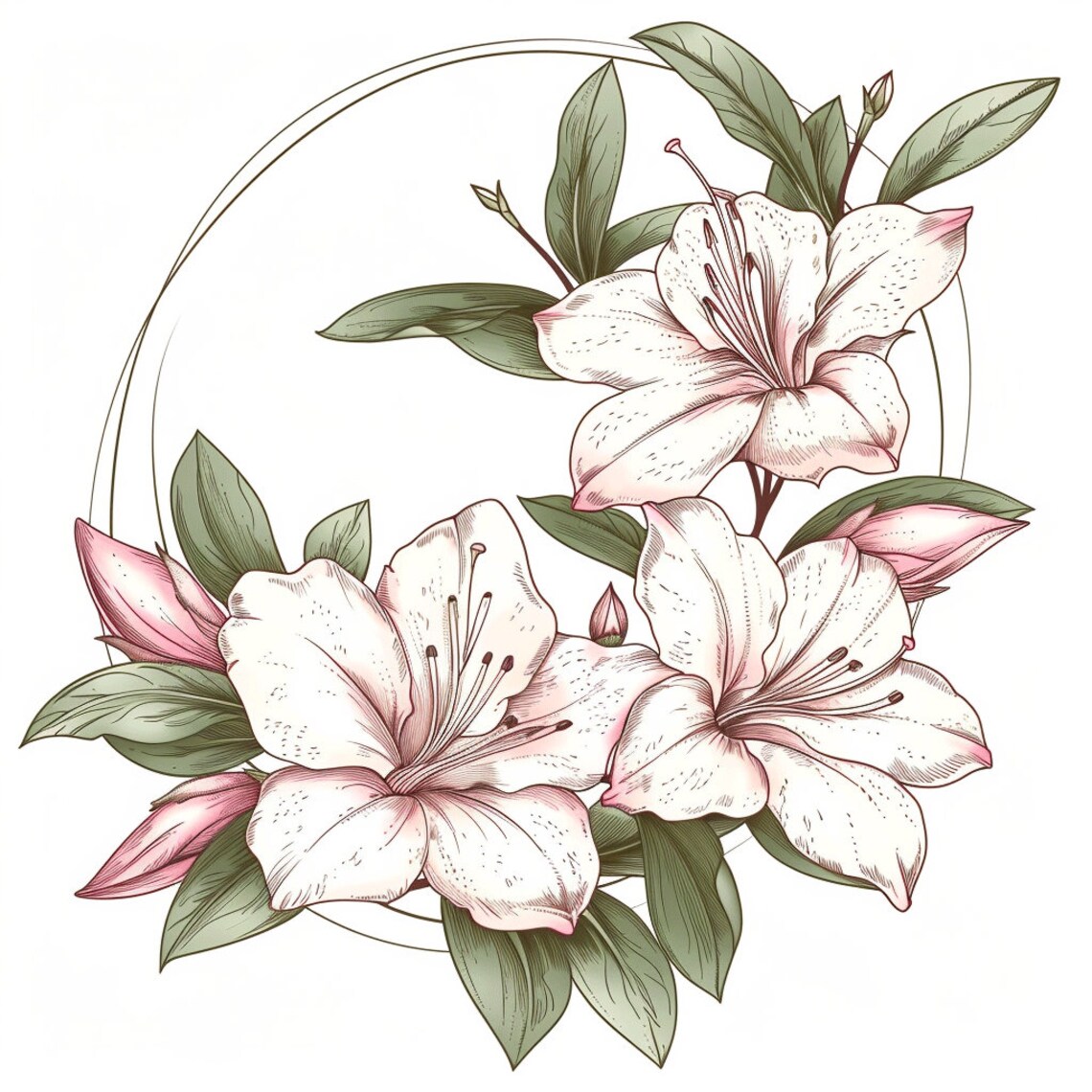 Azaleas Blooms Line Art Color Bundle 1 48 Digital Line Art AI Svg-png ...