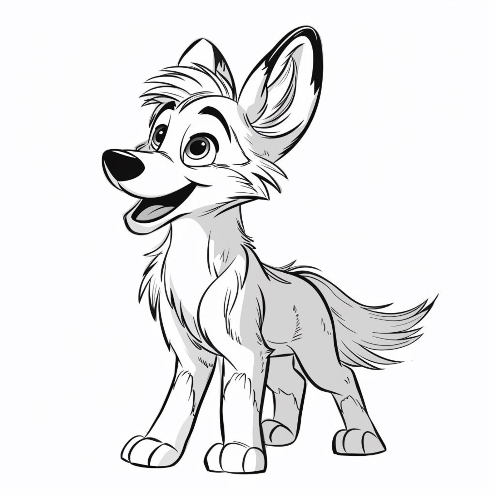 Wolf Cartoon Line Art Black and White Bundle 1 32 Digital Ai Line Art ...