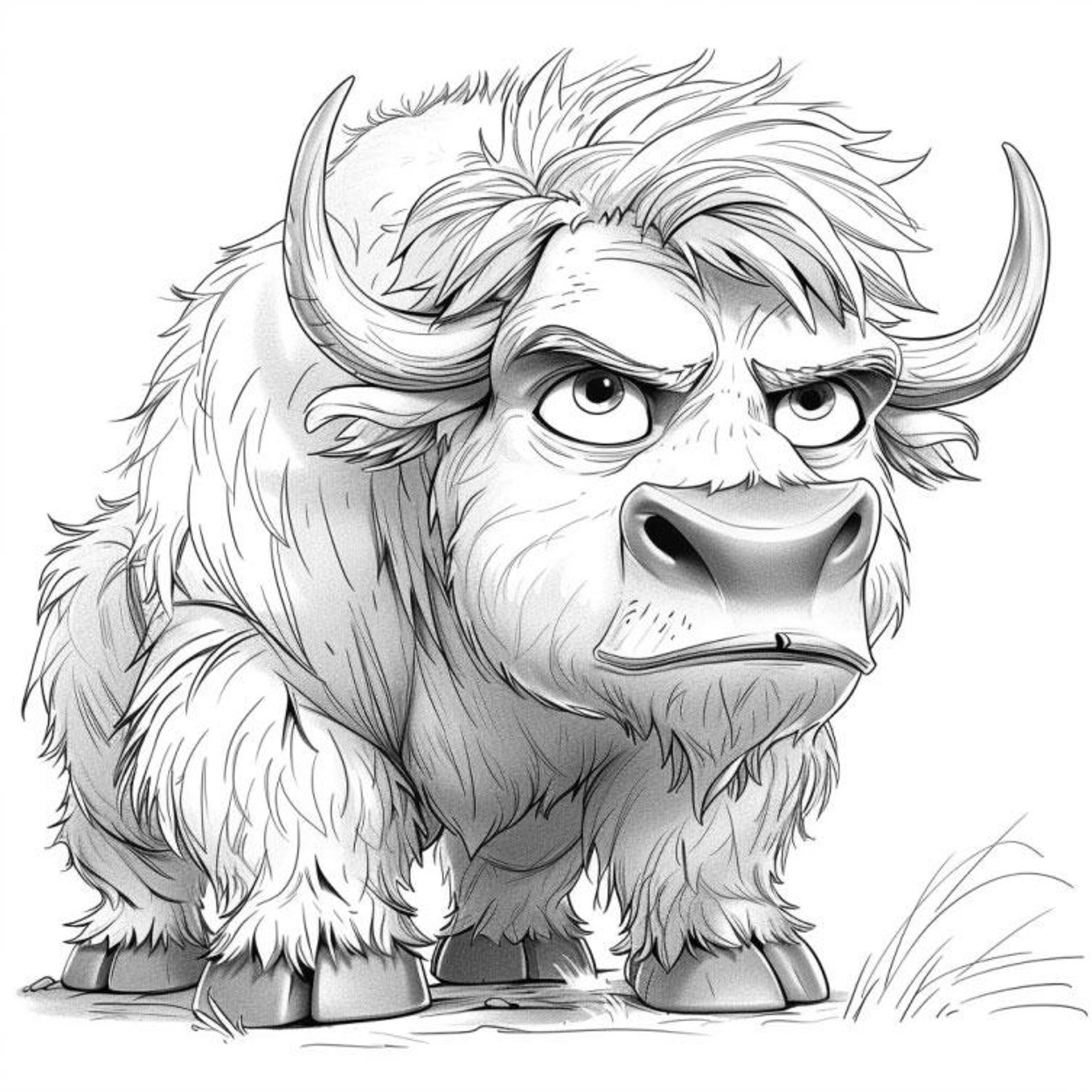 Buffalo/bison Cartoon Fierce Line Art Black and White Bundle 1 55 ...