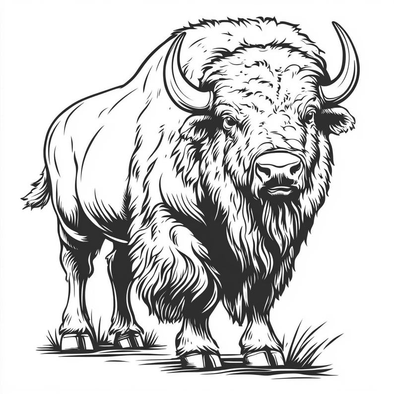 Buffalo/bison Black and White Line Art Bundle 2 65 Digital Ai Line Art ...