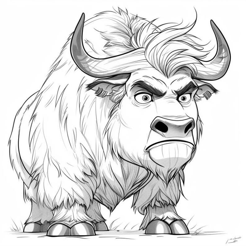 Buffalo/bison Cartoon Fierce Line Art Black and White Bundle 1 55 ...