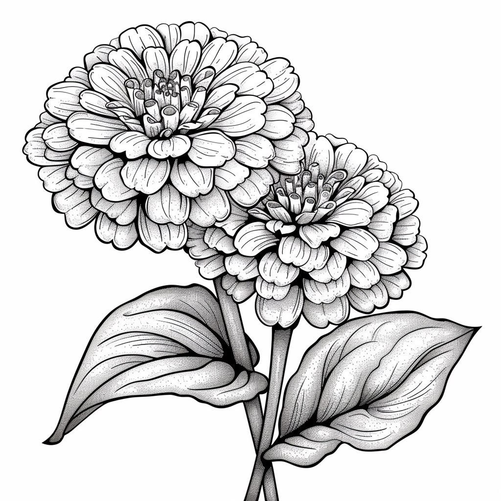 Zinnia Blooms Black/white Line Art Bundle 1 90 Digital Line Art Ai Svg ...