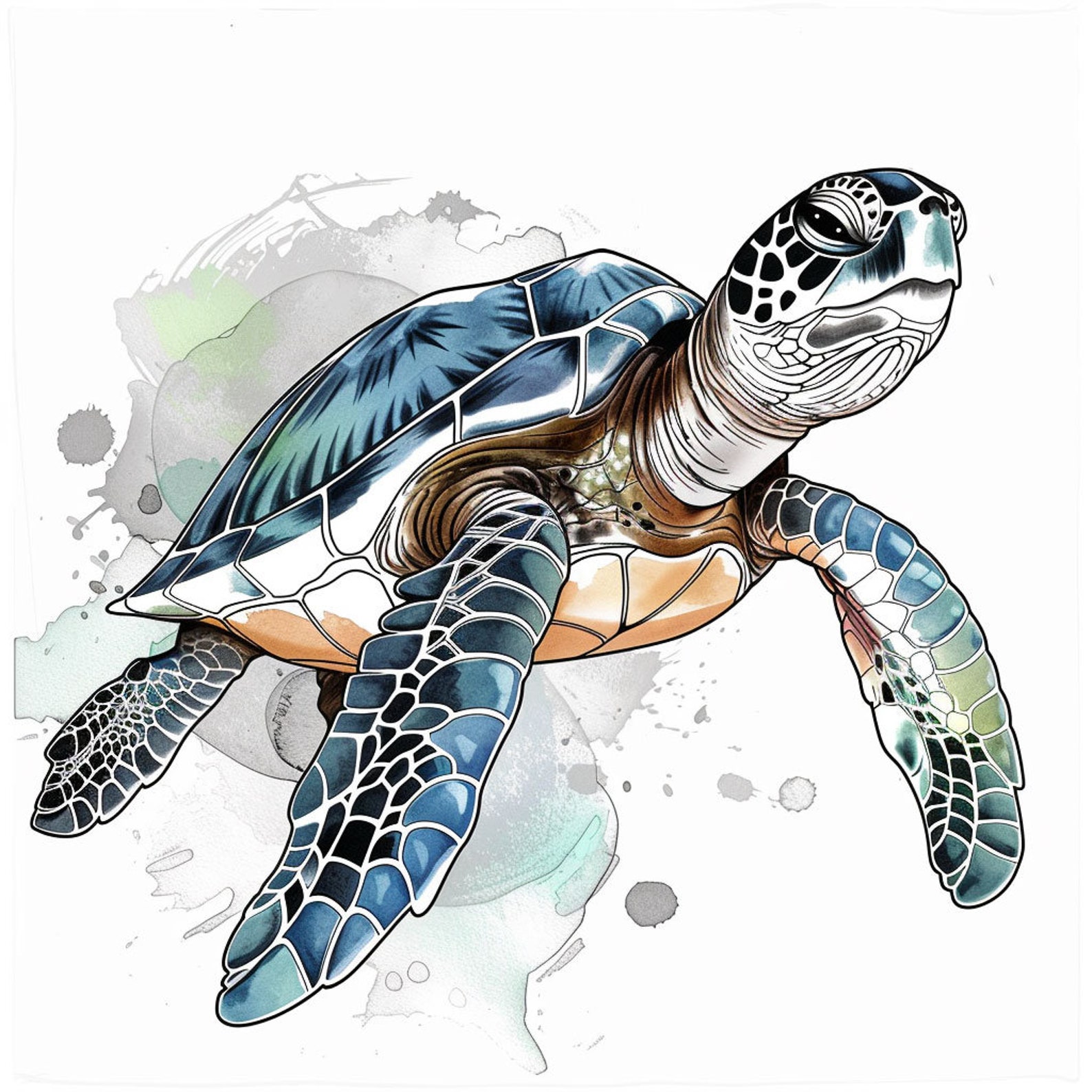 Sea Turtle Watercolor Line Art Bundle 1 72 Digital Ai Line Art PNG-SVG ...