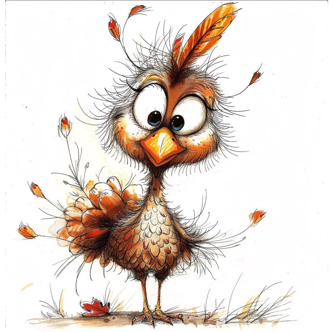 Turkey Crazy Cartoon Line Art Illustration Color Bundle 1 24 Digital Ai ...