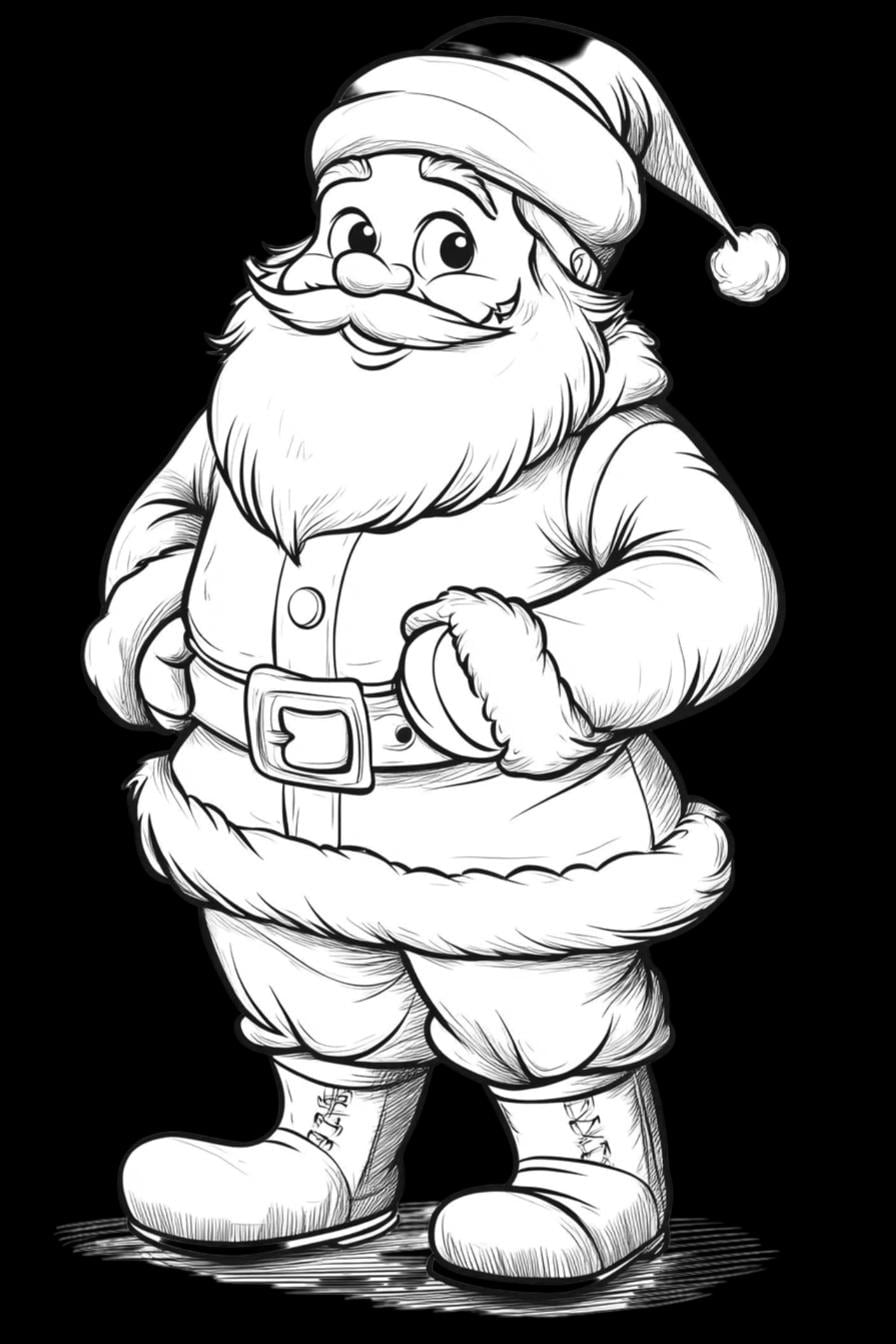 Santa Cartoon Line Art Illustration Black and White Bundle 5 42 Digital ...