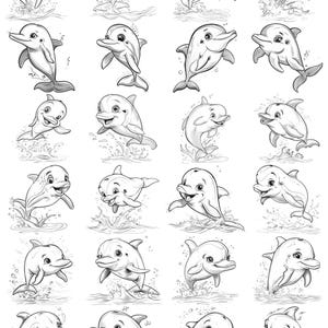 Dolphin Cartoon Black/white Line Art Bundle 1 60 Digital Ai Line Art ...