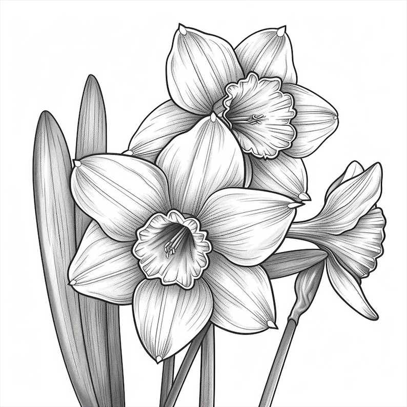 Daffodils Line Art Black and White Bundle 1 32 Digital Ai Line Art PNG ...