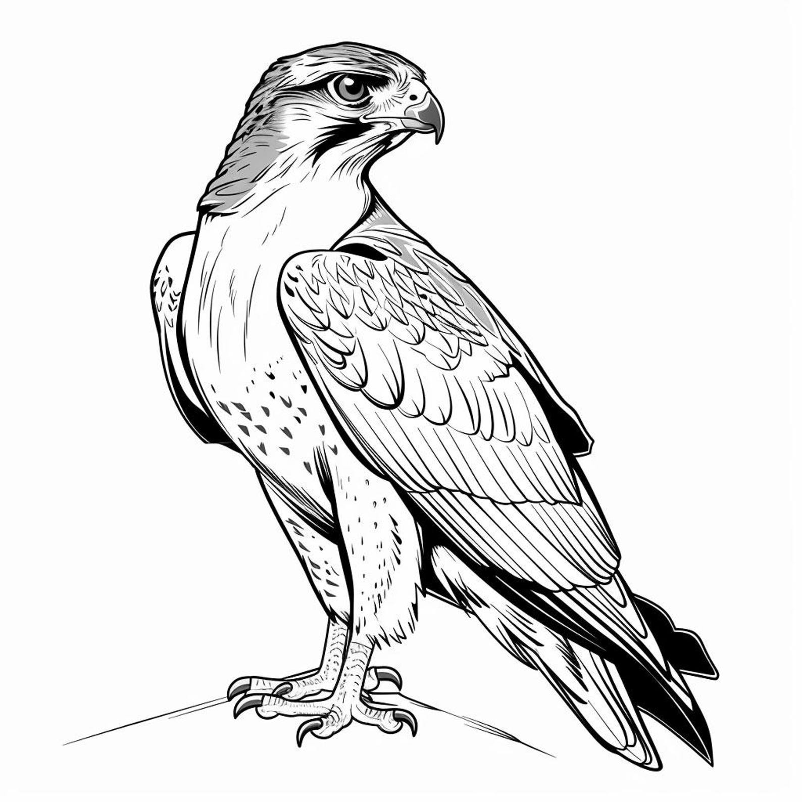 Hawk Realistic Line Art Illustration Black and White Bundle 2 50 ...