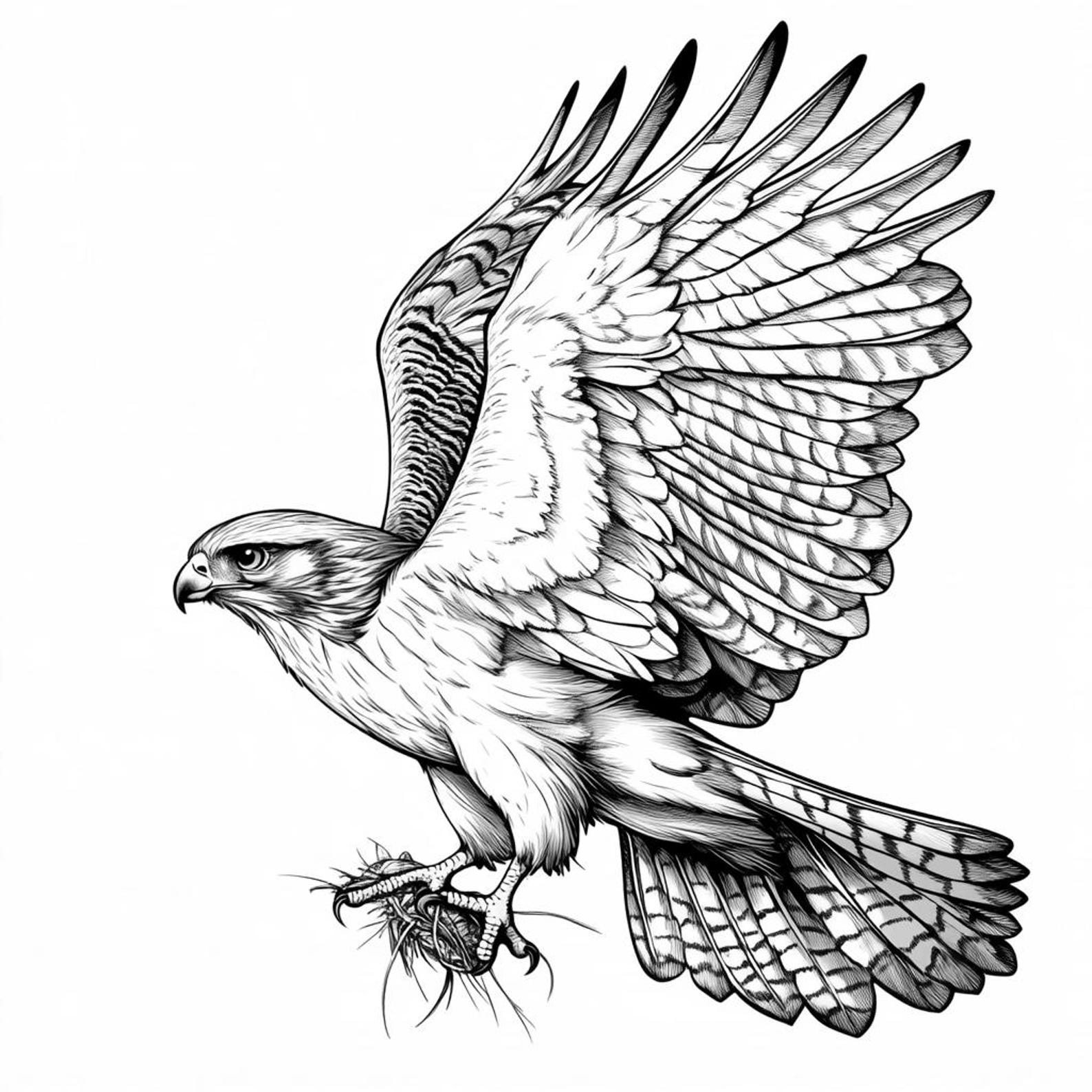 Hawk Redtail Line Art Illustration Black and White Bundle 2 38 Digital ...