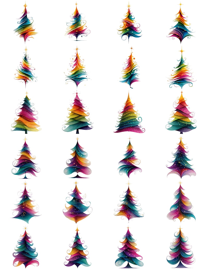 Christmas Tree Modern Abstract Color Line Art Bundle 6 24 Digital Ai ...
